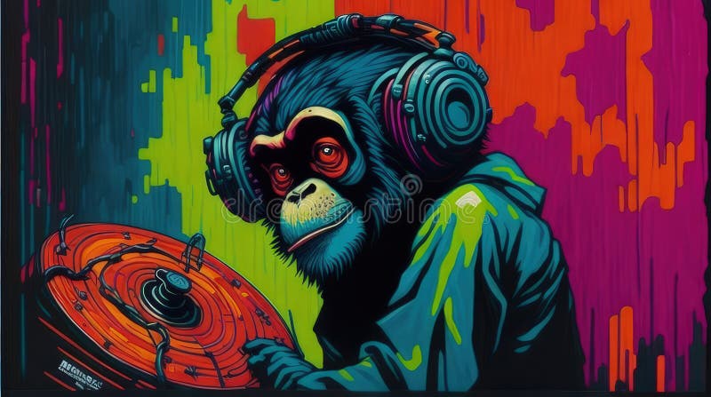Monkey DJ Listening To Vinyl Stock Illustration - Illustration of ...