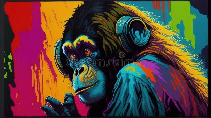 Monkey DJ Listening To Vinyl Stock Illustration - Illustration of audio ...