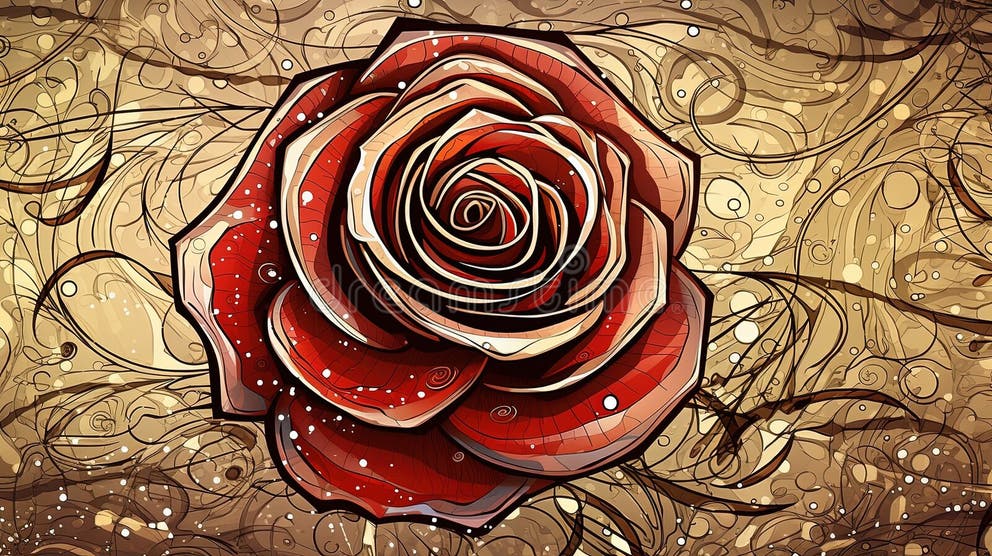 Sepia Ink Rose with Raindrops Stock Illustration - Illustration of ...