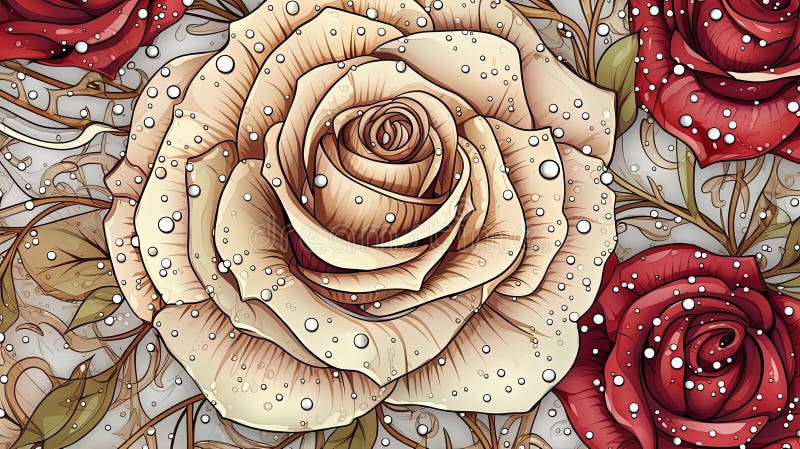 Sepia Ink Rose with Raindrops Stock Illustration - Illustration of ...