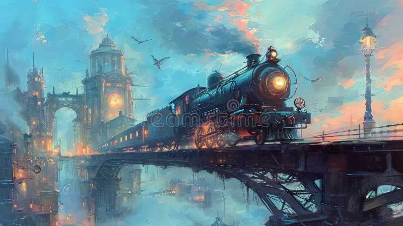 Whimsical TimeTraveling Trains Stock Illustration - Illustration of ...