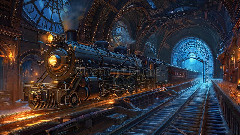 Whimsical TimeTraveling Trains Stock Illustration - Illustration of ...