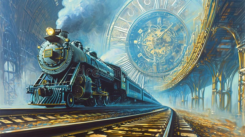 Whimsical TimeTraveling Trains Stock Illustration - Illustration of ...