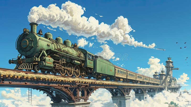 Whimsical TimeTraveling Trains Stock Illustration - Illustration of ...