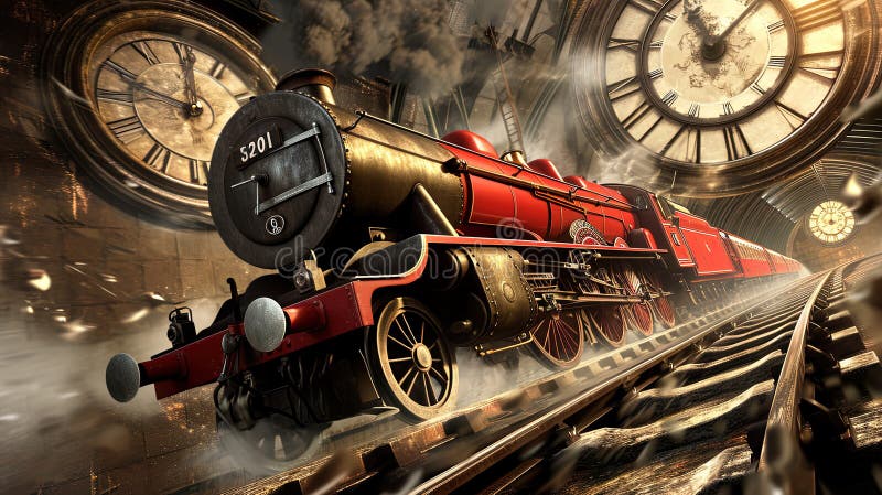 Whimsical TimeTraveling Trains Stock Illustration - Illustration of ...