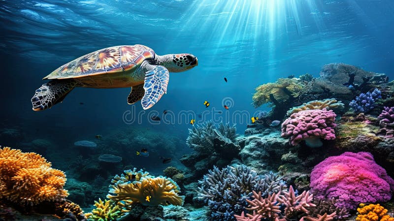 Cinematic Underwater Great Barrier Reef Scene Stock Illustration ...