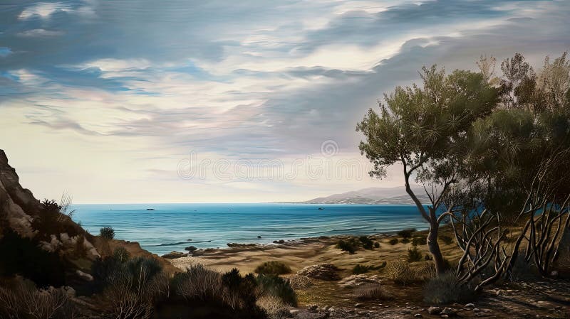 Artwork of Cyprus Landscape Stock Illustration - Illustration of shore ...