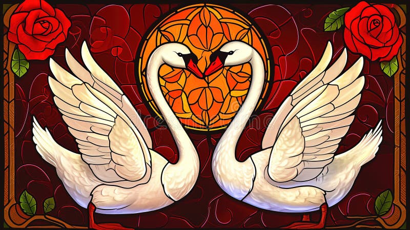 The Rose of Swans Stained Glass Stock Illustration - Illustration of ...