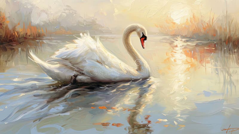 Graceful Swan on Serene Lake Stock Illustration - Illustration of blue ...