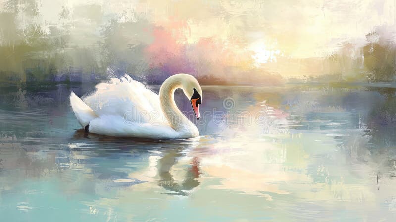 Graceful Swan on Serene Lake Stock Illustration - Illustration of ...
