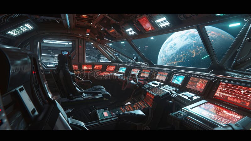 Dynamic Galactic Starship Bridge Stock Illustration - Illustration of ...