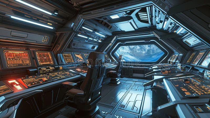 Dynamic Galactic Starship Bridge Stock Illustration - Illustration of ...