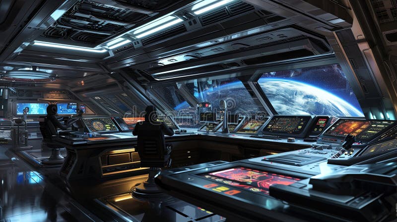 Dynamic Galactic Starship Bridge Stock Illustration - Illustration of ...
