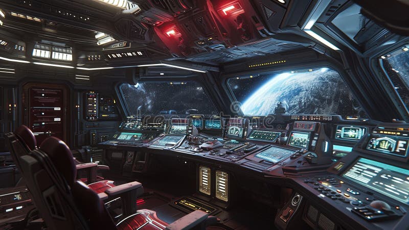 Dynamic Galactic Starship Bridge Stock Illustration - Illustration of ...