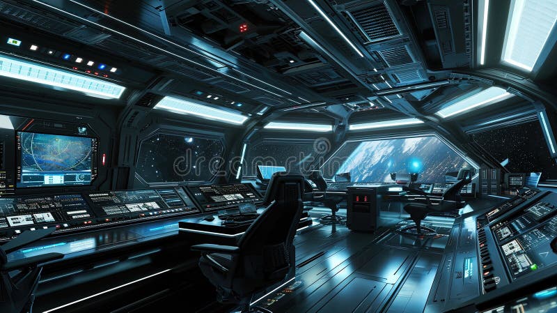 Dynamic Galactic Starship Bridge Stock Illustration - Illustration of ...