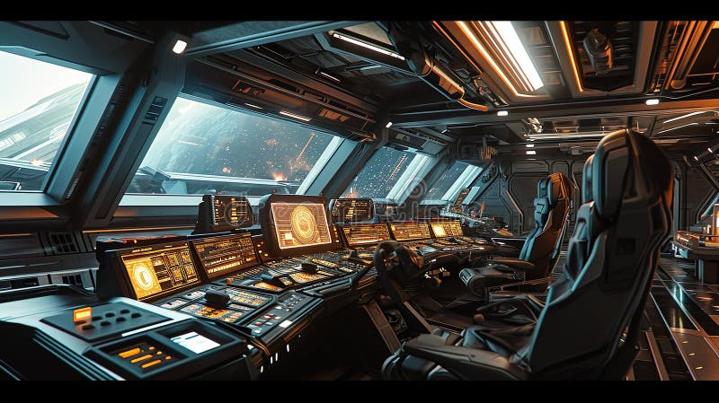 Dynamic Galactic Starship Bridge Stock Illustration - Illustration of ...