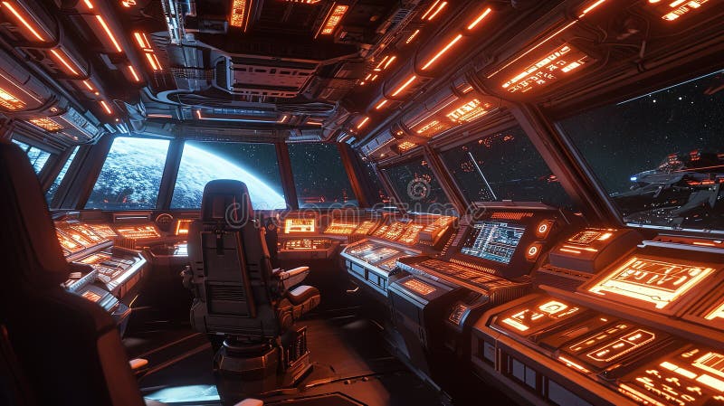 Dynamic Galactic Starship Bridge Stock Illustration - Illustration of ...