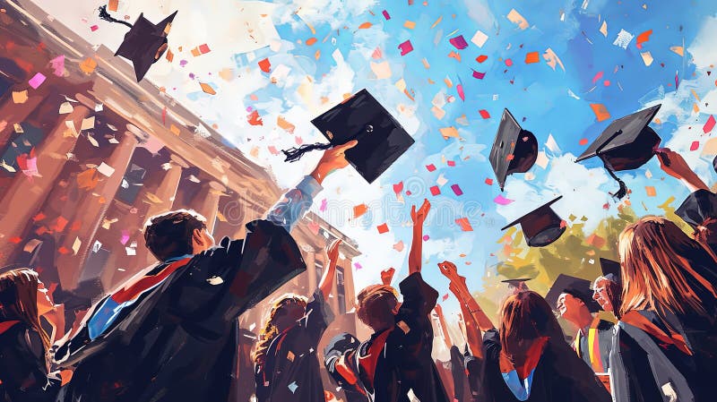 Jubilant Graduation Scene stock illustration. Illustration of ...