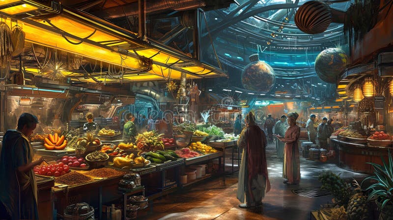 Cosmic Food Extravaganza stock illustration. Illustration of alien ...