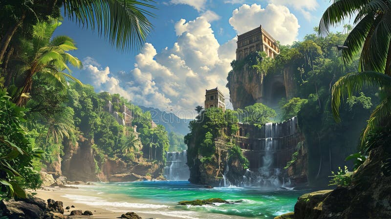 Tropical Treasure Paradise stock illustration. Illustration of coast ...