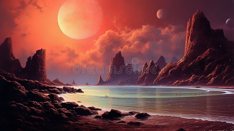 Extraterrestrial Paradise Beach Artwork Stock Illustration ...