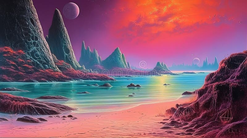 Extraterrestrial Paradise Beach Artwork Stock Illustration ...