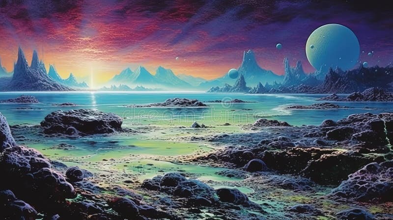 Extraterrestrial Paradise Beach Artwork Stock Illustration ...