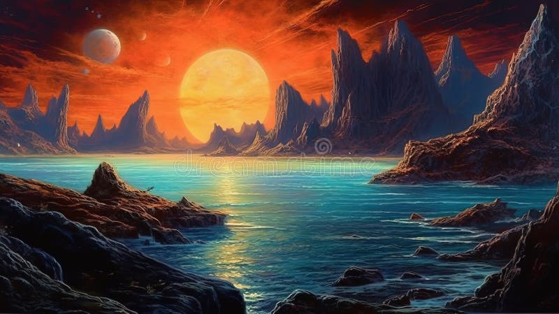 Extraterrestrial Paradise Beach Artwork Stock Illustration ...