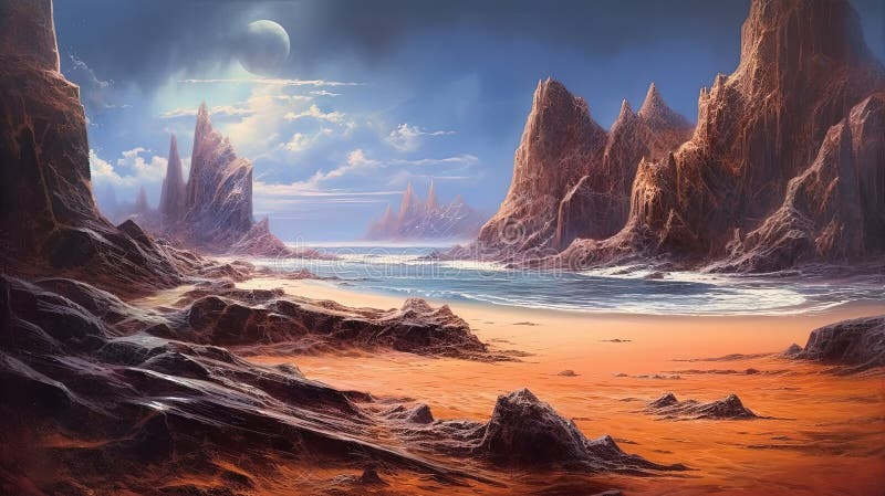 Extraterrestrial Paradise Beach Artwork Stock Illustration ...