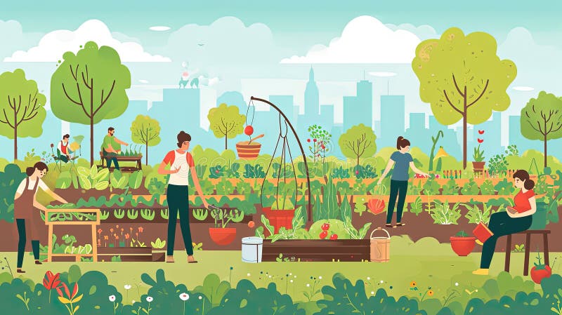 Lush City Farming Landscape Stock Illustration - Illustration of ...