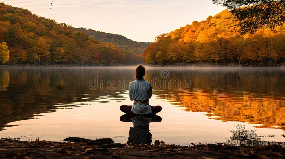 Calm Wilderness Meditation Scene Stock Illustration - Illustration of ...