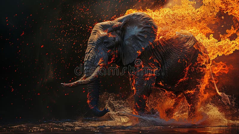Flaming Elephant stock illustration. Illustration of luminosity - 302707596