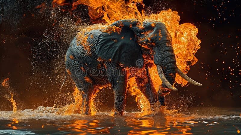 Flaming Elephant stock illustration. Illustration of silhouette - 302707853