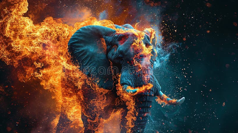 Flaming Elephant stock illustration. Illustration of cartoon - 302707950