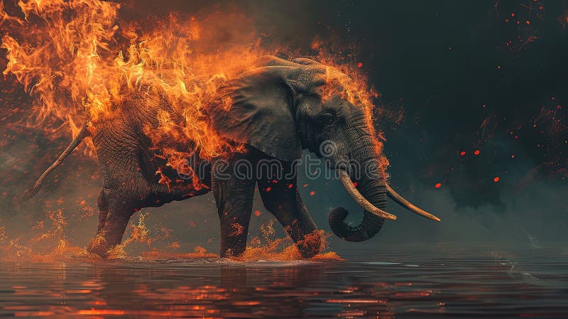 Flaming Elephant stock illustration. Illustration of water - 302707981