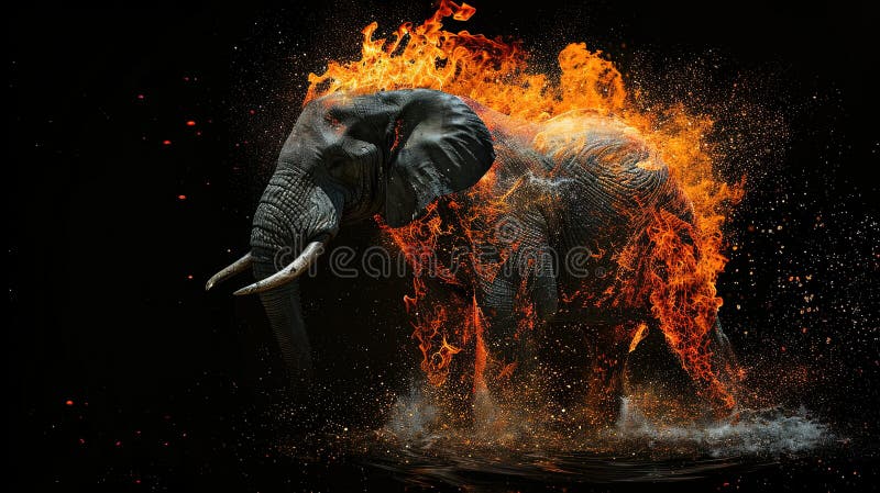 Flaming Elephant stock illustration. Illustration of silhouette - 302707990