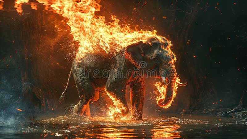 Flaming Elephant stock illustration. Illustration of drawing - 302708002