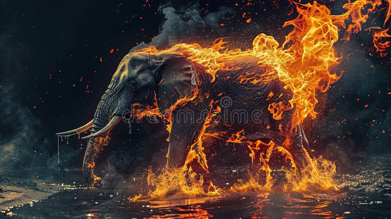 Flaming Elephant stock illustration. Illustration of forms - 302708668