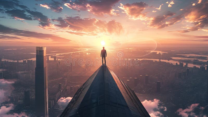 Powerful Figure on Skyscraper Stock Illustration - Illustration of ...