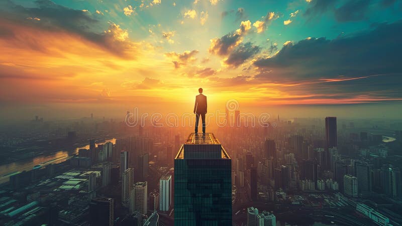 Powerful Figure on Skyscraper Stock Illustration - Illustration of ...