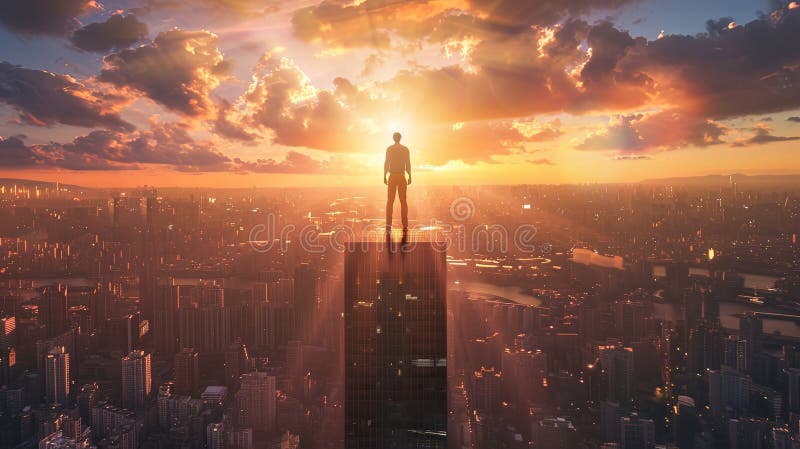 Powerful Figure on Skyscraper Stock Illustration - Illustration of ...