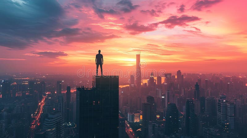 Powerful Figure on Skyscraper Stock Illustration - Illustration of ...