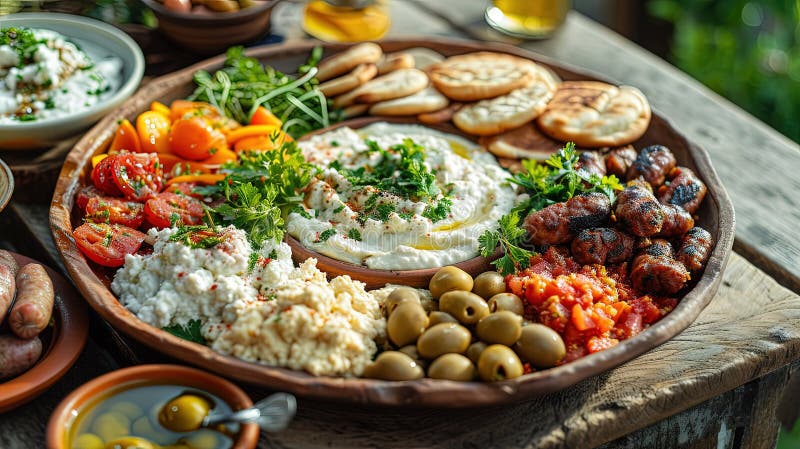 Vibrant Cypriot Meze Platter Stock Illustration - Illustration of sweet ...