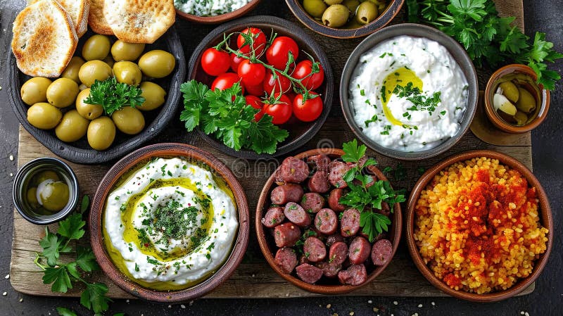 Vibrant Cypriot Meze Platter Stock Illustration - Illustration of ...