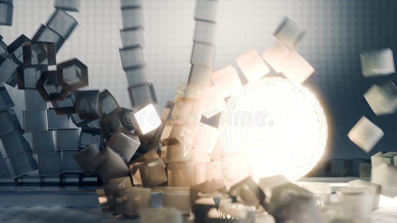 Illustration of a Geometric Explosion Featuring a Light Sphere and ...
