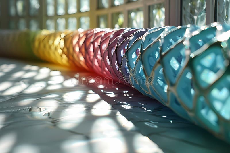 An Illustration of a Geometric Grid, a Row of Colorful Objects in a Row ...