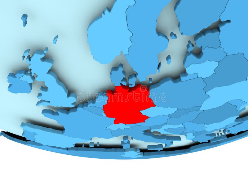 Germany in red on blue map stock illustration. Illustration of blue ...