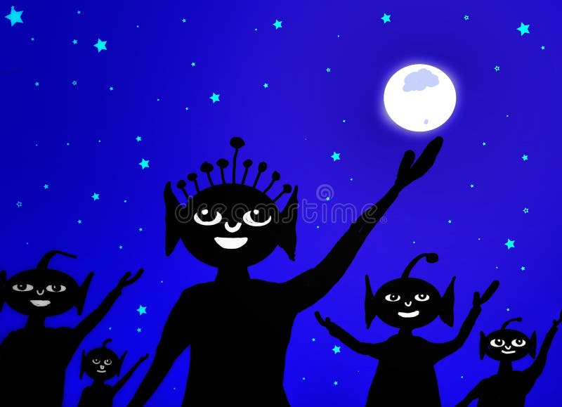 Illustration of Ghost King and His Ghost Team. on Moon Night Background ...