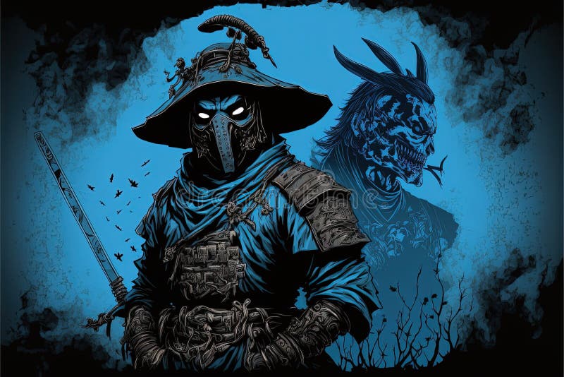 Illustration of a Ghost Warrior Samurai in Heavy Armour. Ronin Samurai ...