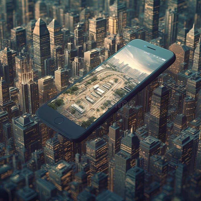 Illustration of Giant Mobile Phone in the City. Stock Illustration ...